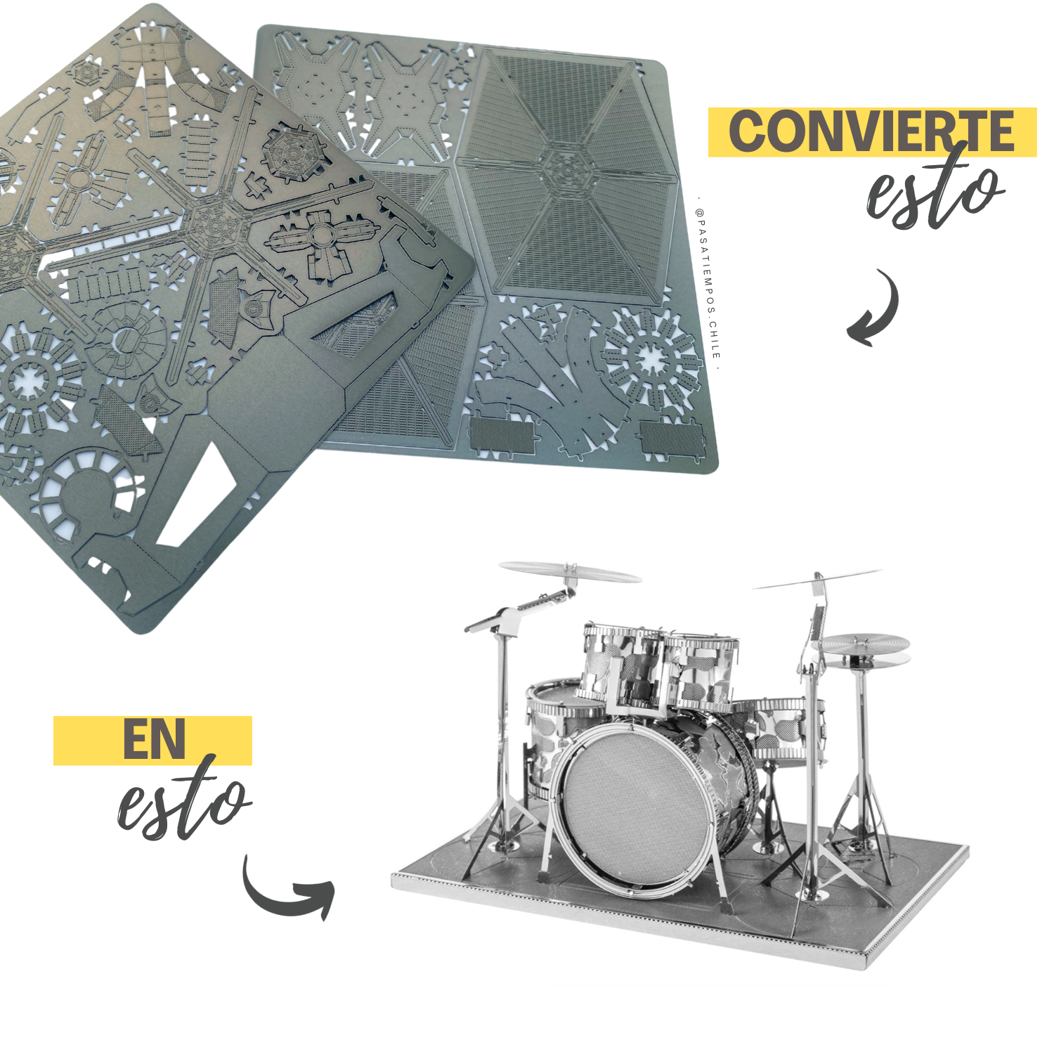 🥁 Puzzle 3D Metálico Batería | Miniaturas para Armar – Pasatiempos Chile
